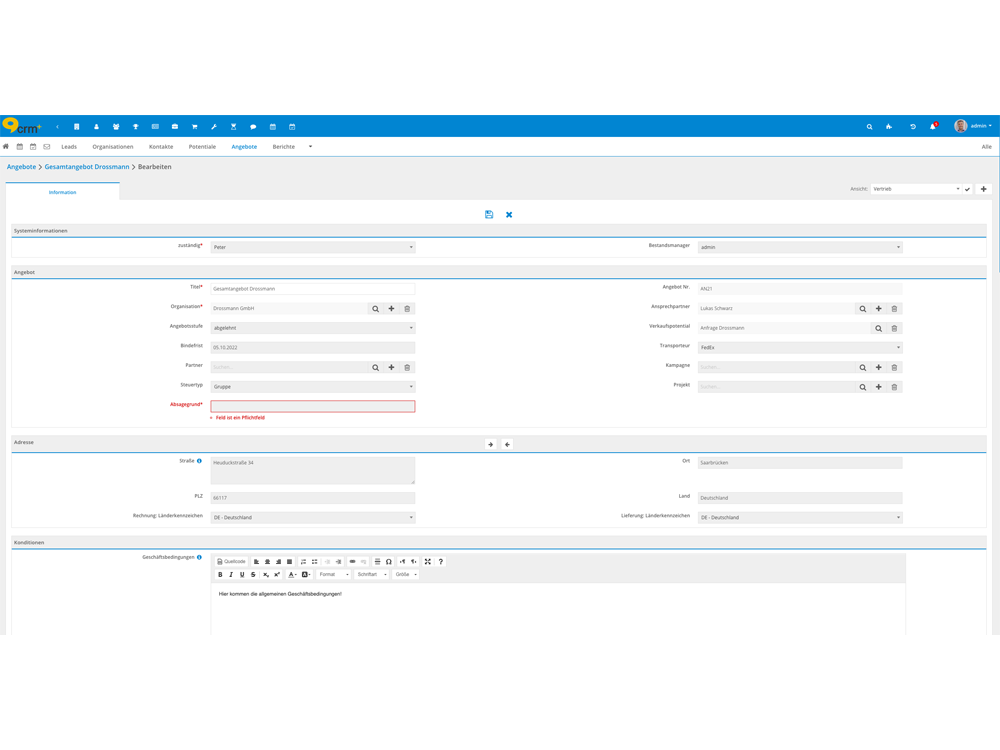 Variable Pflichtfelder in CRM+